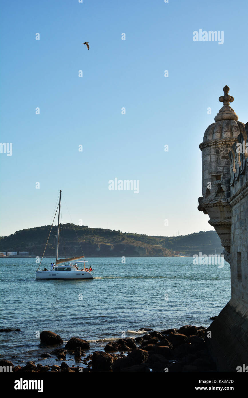 Belem Tower, famous tourist attraction in Lisbon, Portugal Stock Photo ...