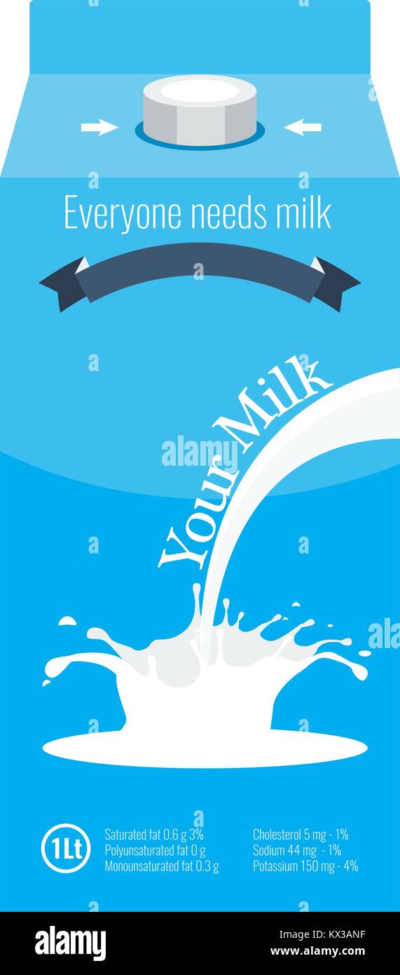 Milk package box mock up with ready milk splash design. Illustrated ...