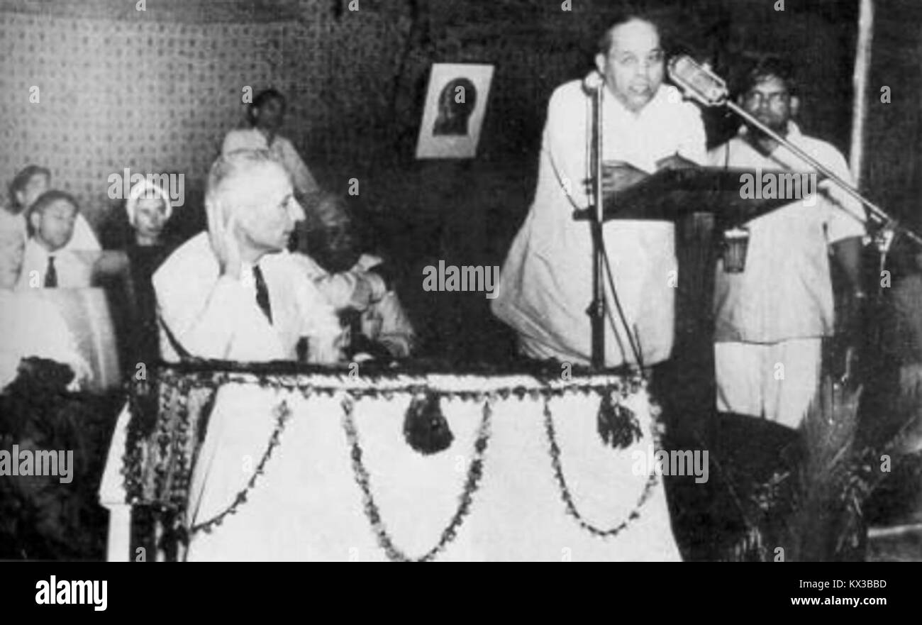 Dr. B.R. Ambedkar speaking at Ambedkar Bhavan on May 2, 1950, with ...