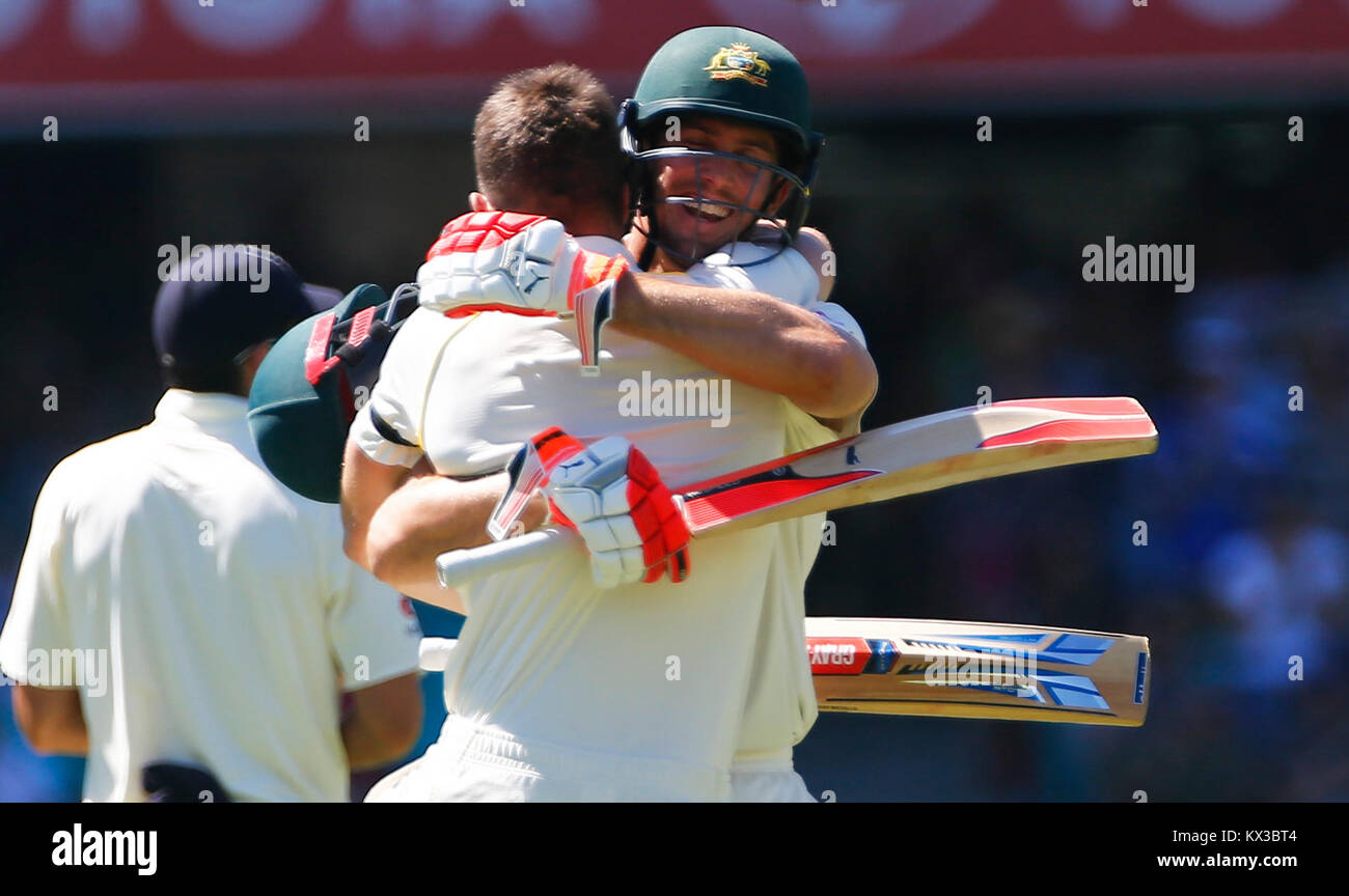 Australia's Mitchell Marsh congratulates his brother Shaun Marsh ...