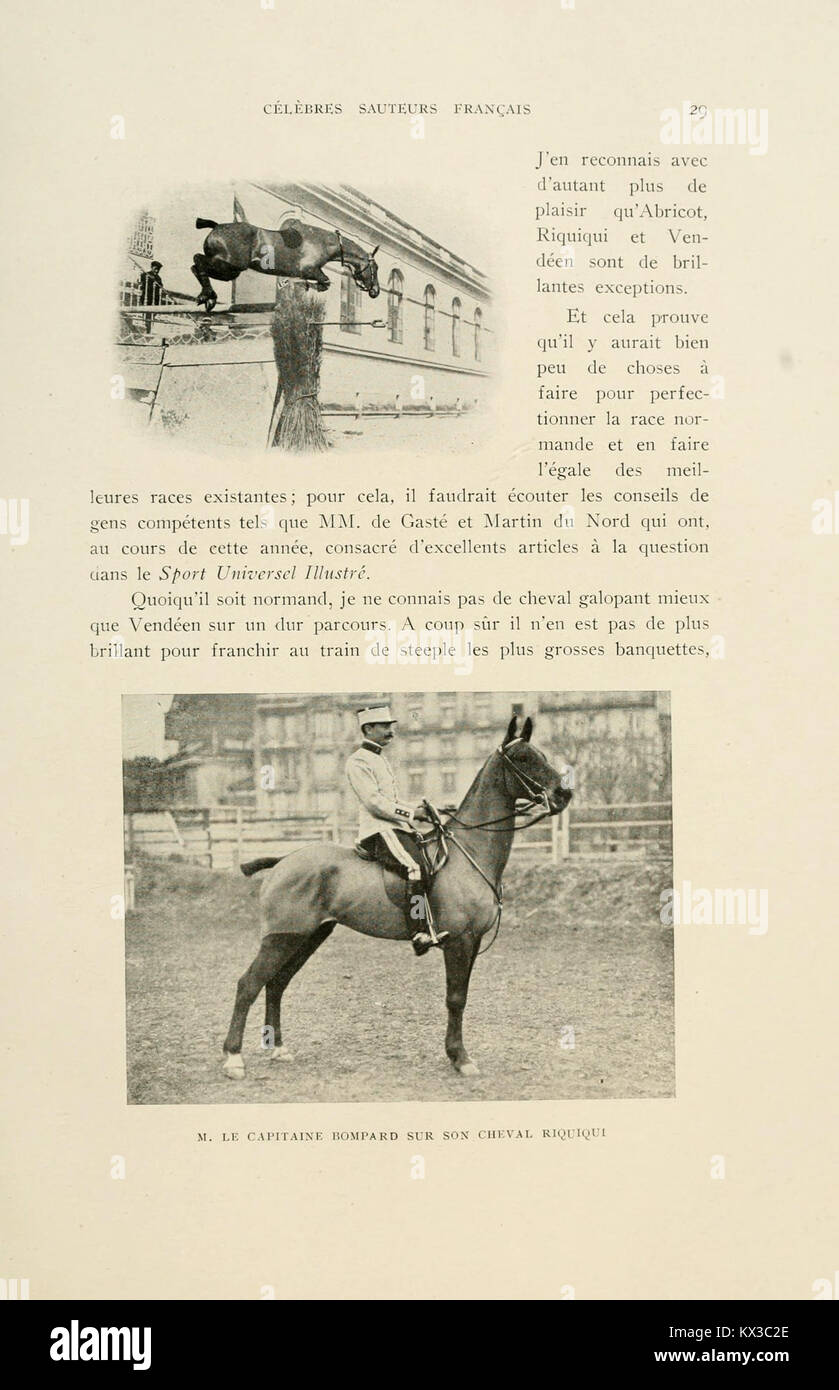 Illustration from a French equestrian guide showing free dressage and ...