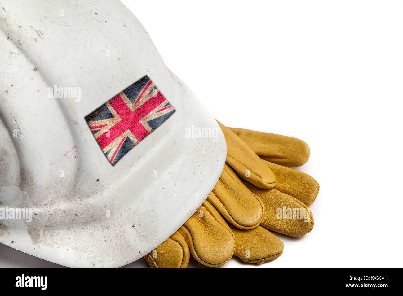 Construction Workers Hard Hat and Gloves showing badge of the flag of ...