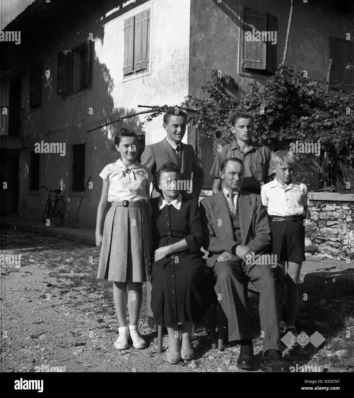 A 1953 photograph showing the Zucchiatti family in Medana–Plešivo ...