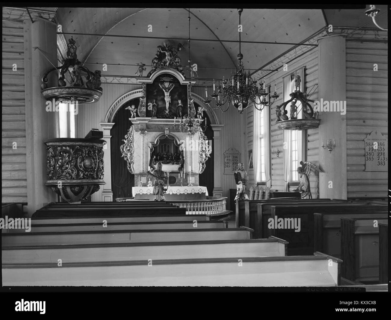 Interior view of Drøbak Church, showing architectural features, pews ...