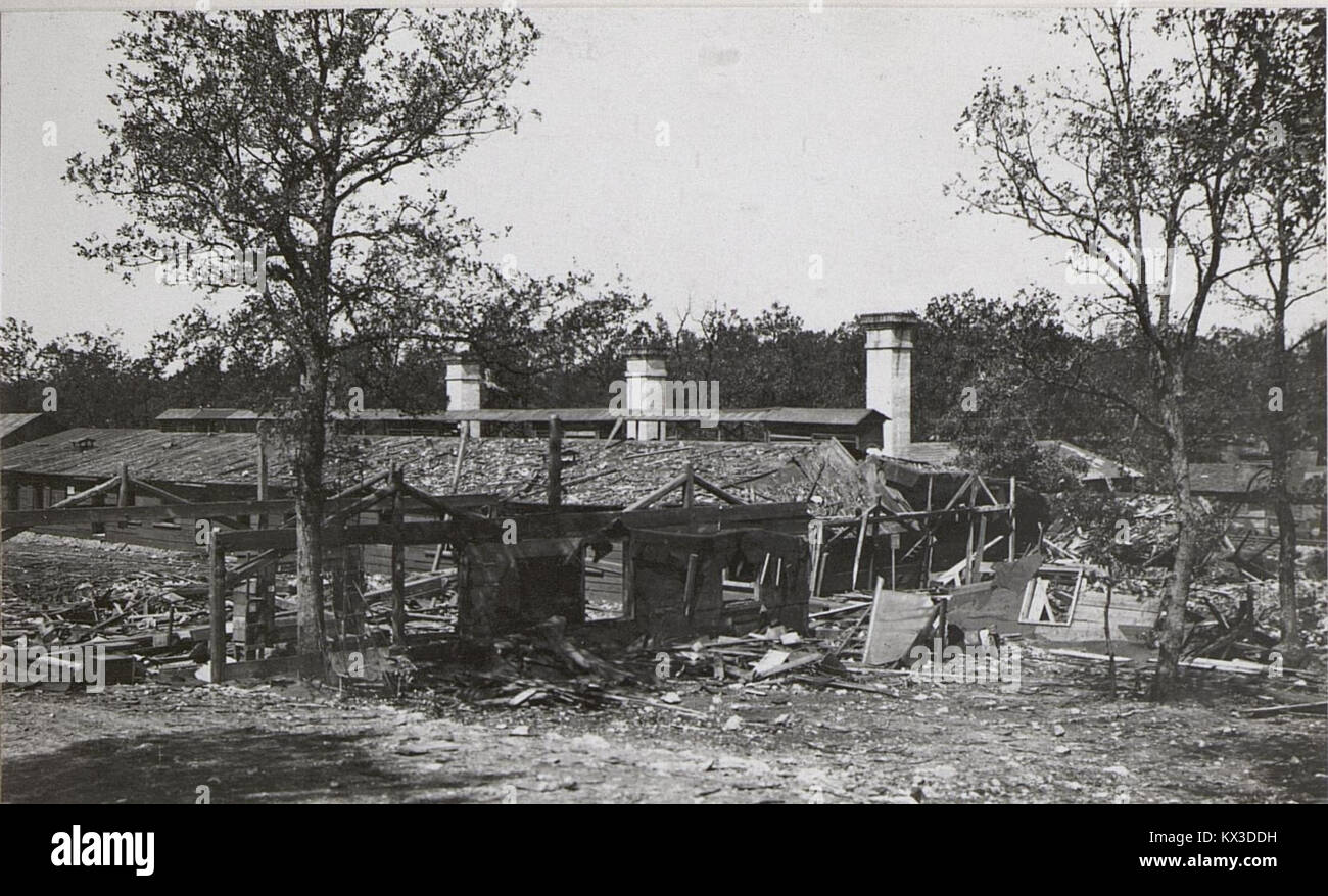 This title refers to an image depicting barracks destroyed by enemy ...