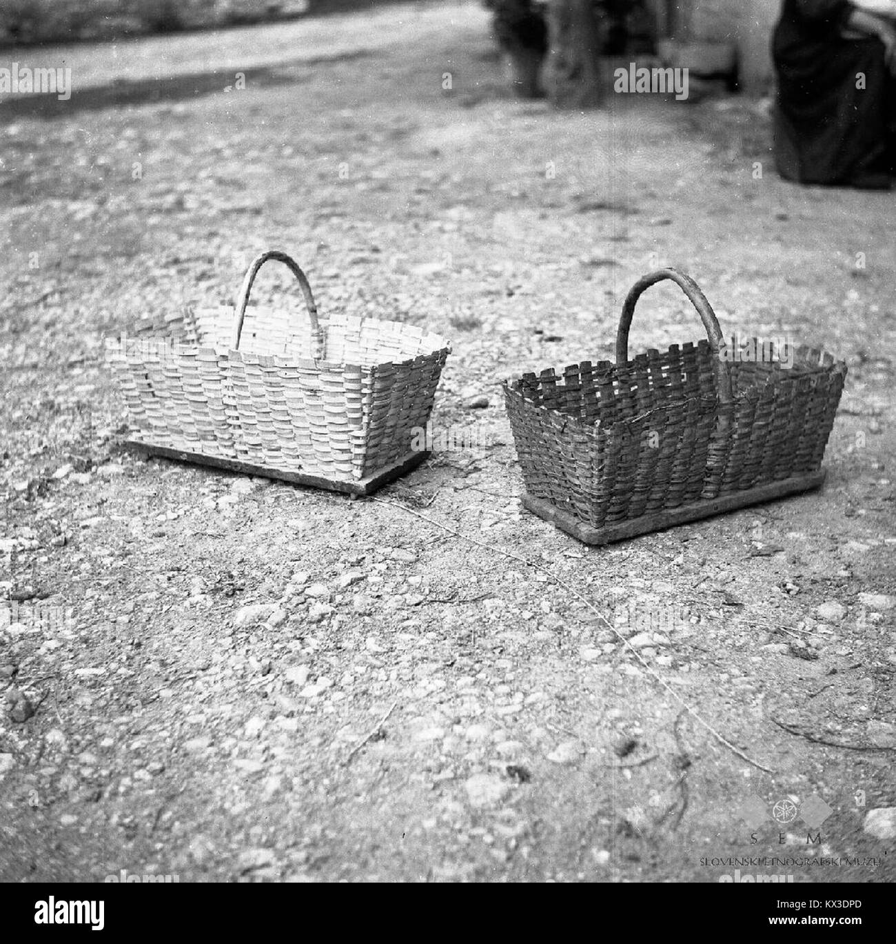 Two woven baskets from Markovščina, 1955, made from interlaced strips ...