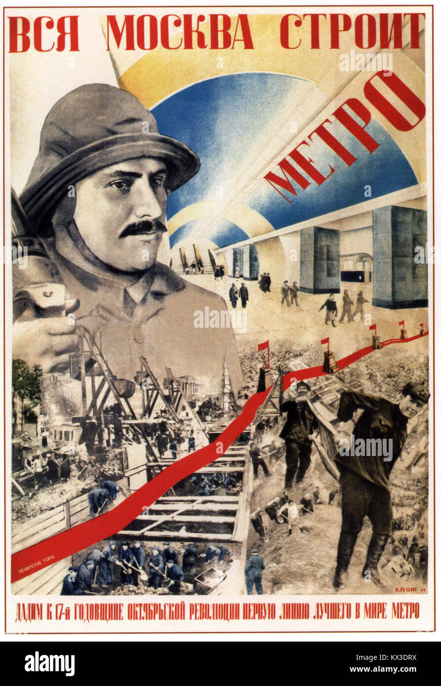 A 1930s Soviet poster promoting the construction of the Moscow Metro ...
