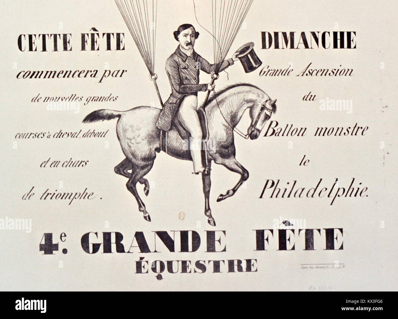 A detailed poster from 1850 for the 'Hippodrome Soullier' in Lyon ...