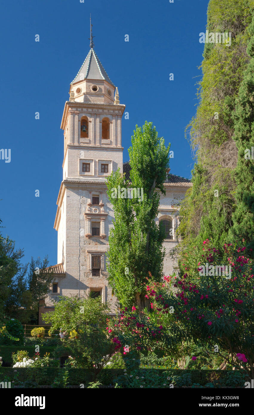 This image depicts the bell tower of Nuestra Señora de la Alhambra in ...