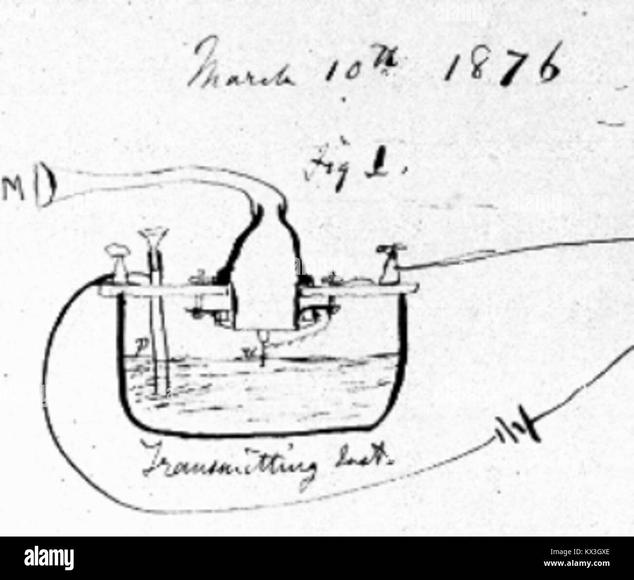 Bell's drawing of the liquid transmitter illustrates the device that ...