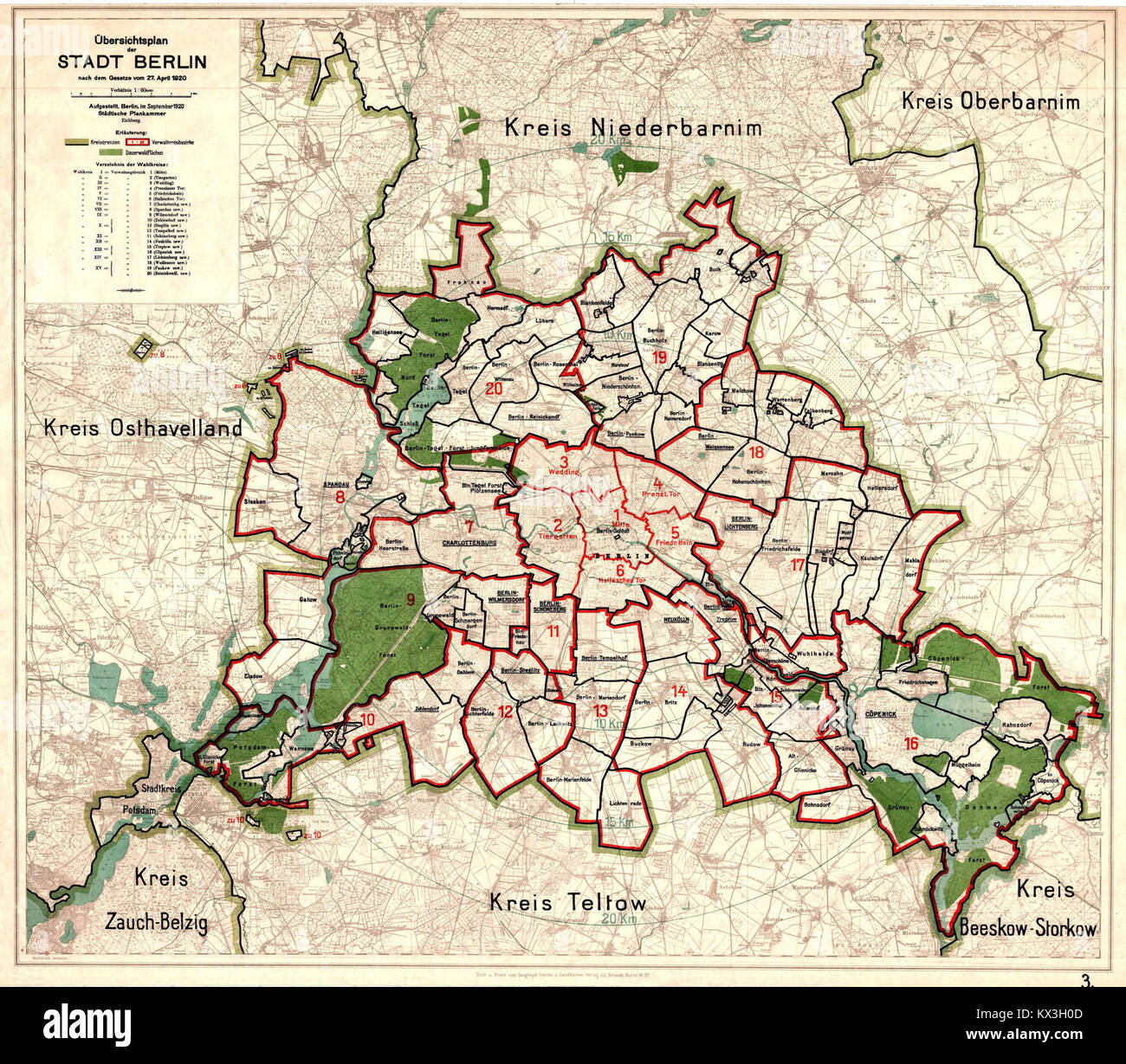 Overview map of Berlin created following the 1920 Greater Berlin Act ...
