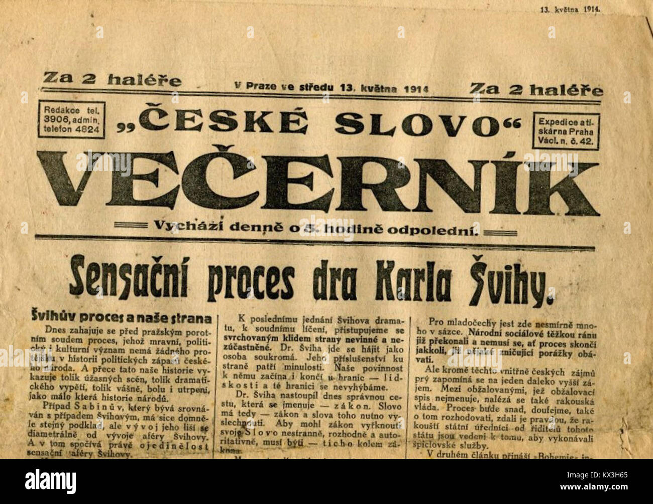 Newspaper article from Ceský Slovo Večerník covering the Svihová affair ...