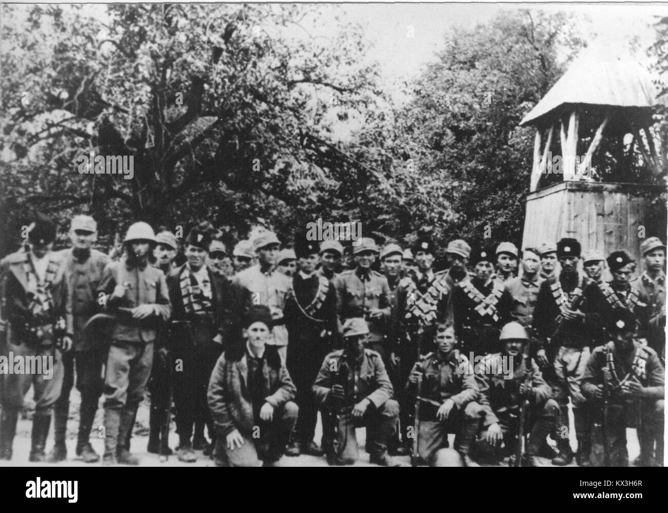 A historical photograph depicting Chetniks and Domobrani (Croatian Home ...