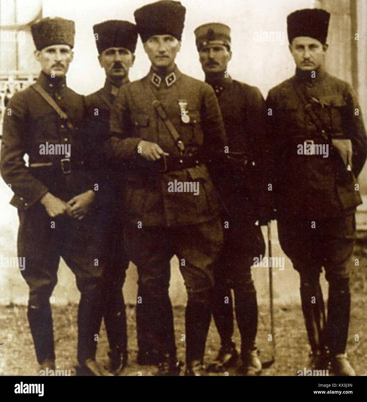 A historical photograph of Turkish leaders Sükrü Ali, Salih, Mustafa ...
