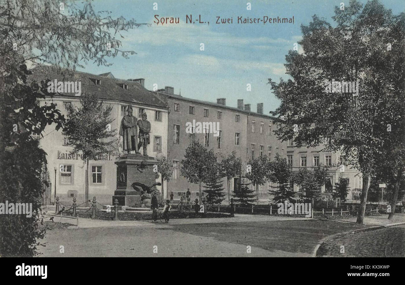 A photograph of the monument dedicated to two emperors in Zary, Poland ...