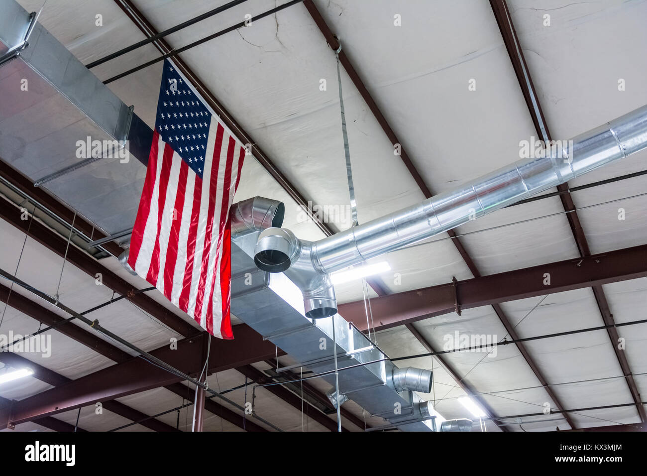 American Flag Hanging Proudly in Workshop Printing Production Facility ...