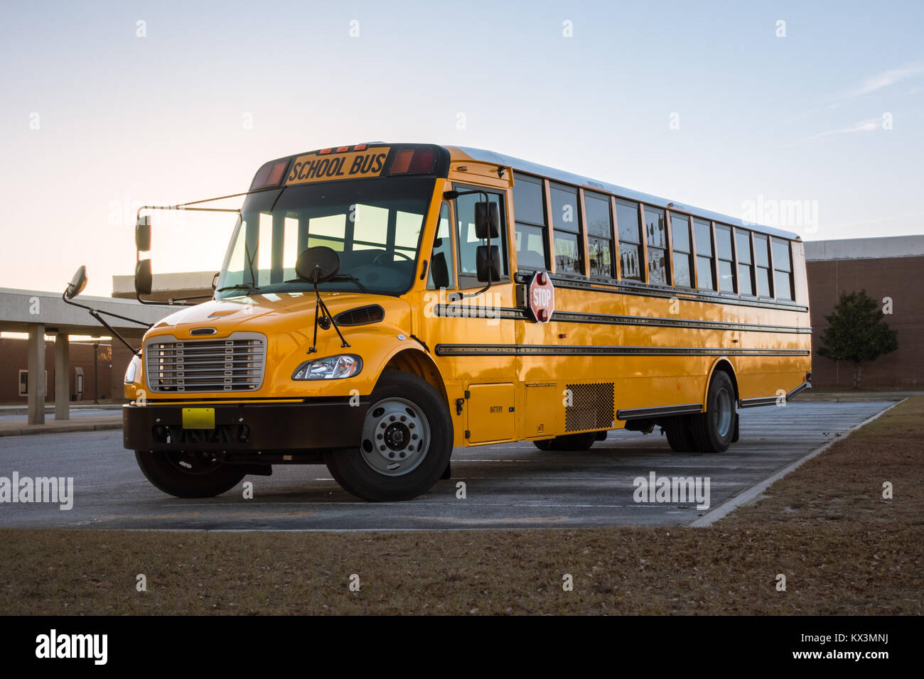 American Yellow Black School Bus on School Grounds Transportation ...
