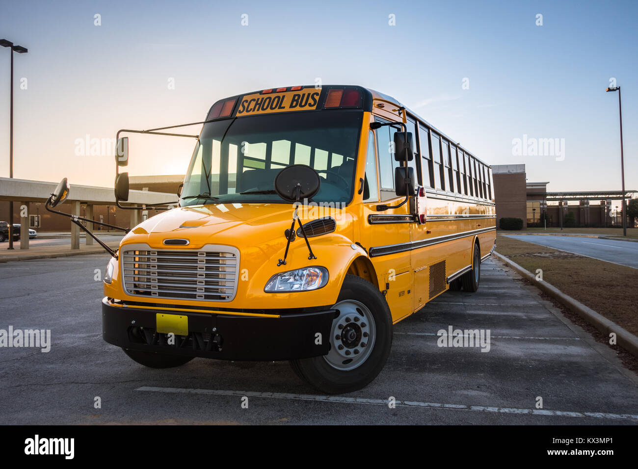 American Yellow Black School Bus on School Grounds Transportation ...