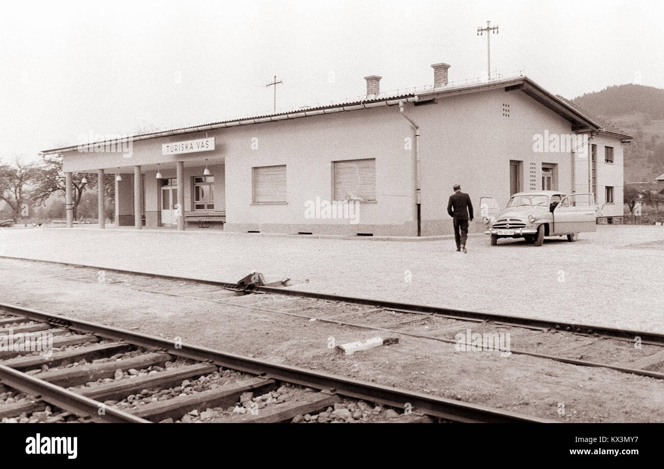 This 1961 photograph shows Zelezniska railway station in Turiski Vasi ...
