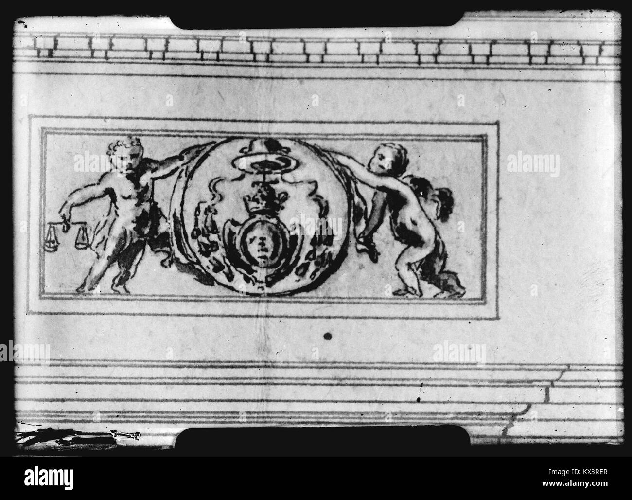 A drawing of a cartouche, part of the Berthel collection, illustrating ...
