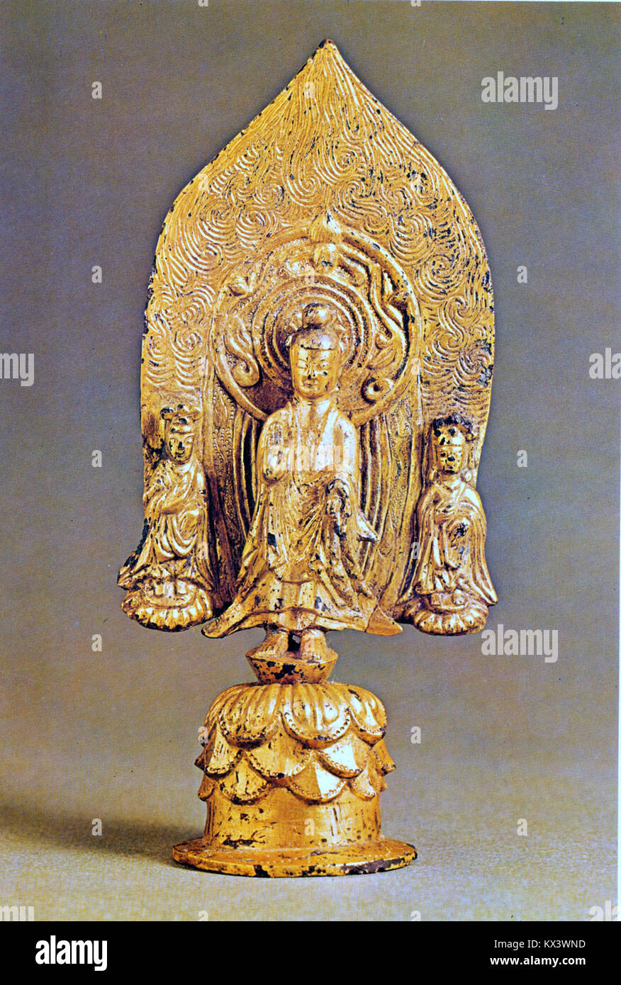 The Gilt Bronze Triad Buddha is a Korean Buddhist sculpture depicting ...