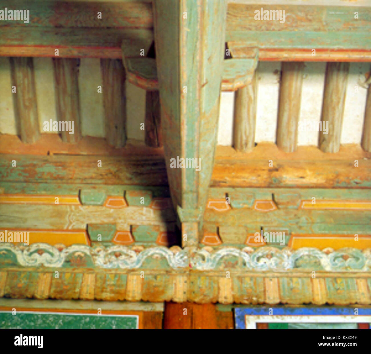 Depicts the interior ceiling of the Joseon-era Daeungjeon Hall at ...