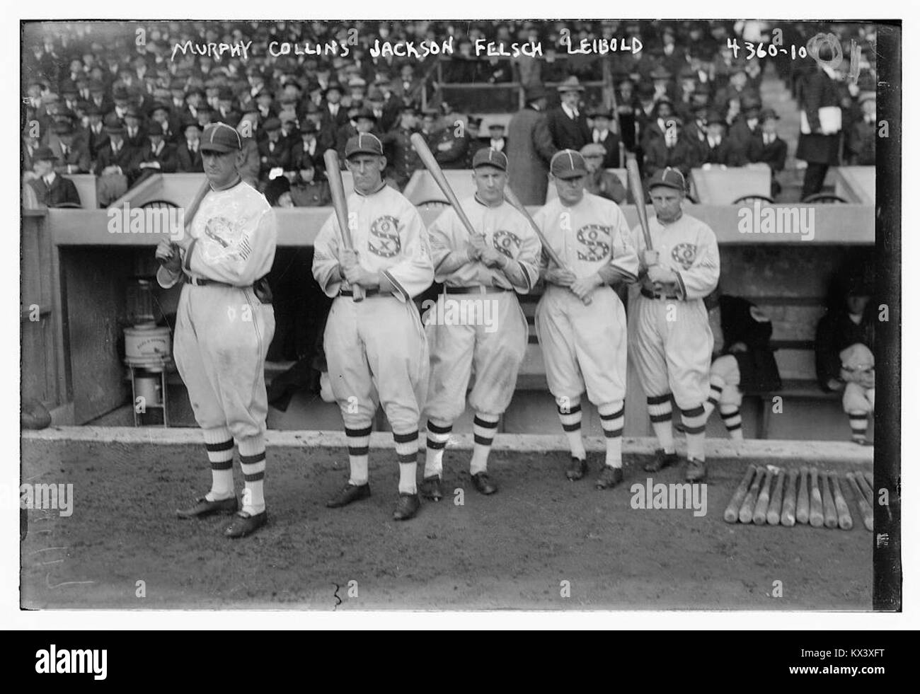 A 1917 photograph of Chicago AL baseball players Eddie Murphy, John ...