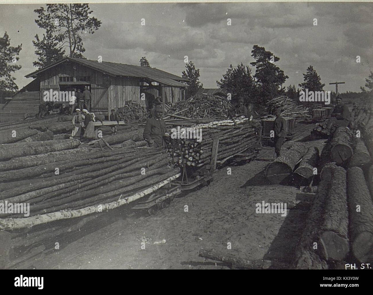 This image shows a steam-powered sawmill in Hurno, representing ...