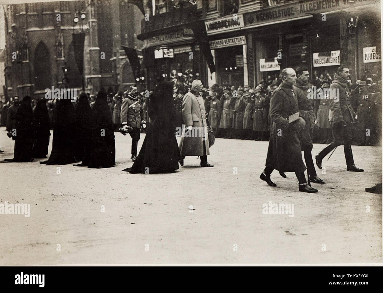 This image depicts the funeral of Emperor Franz Joseph of Austria. It ...