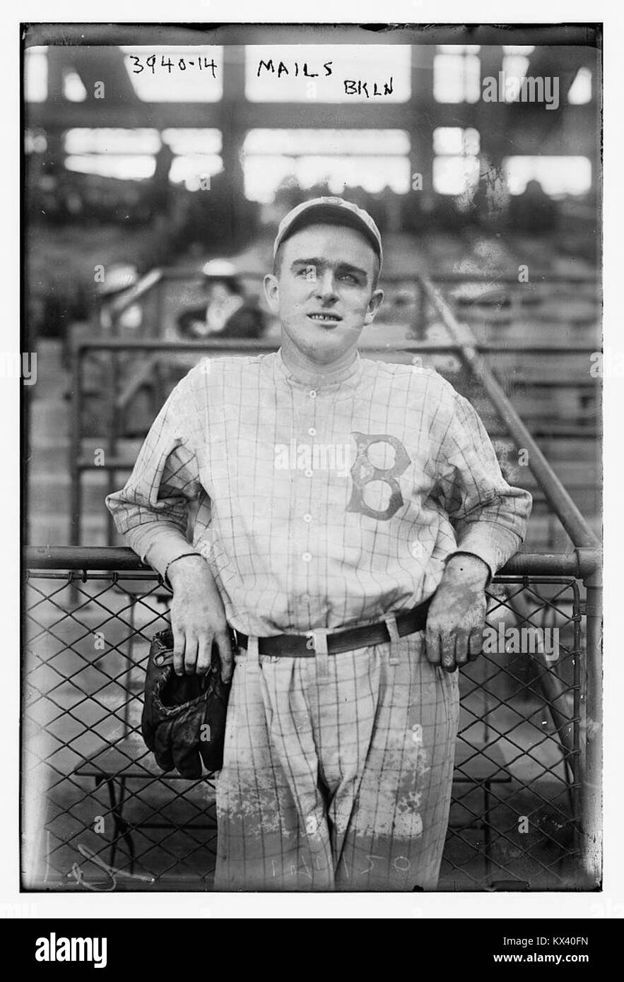 This image is a baseball card of John W. 'Duster' Mails, a pitcher for ...