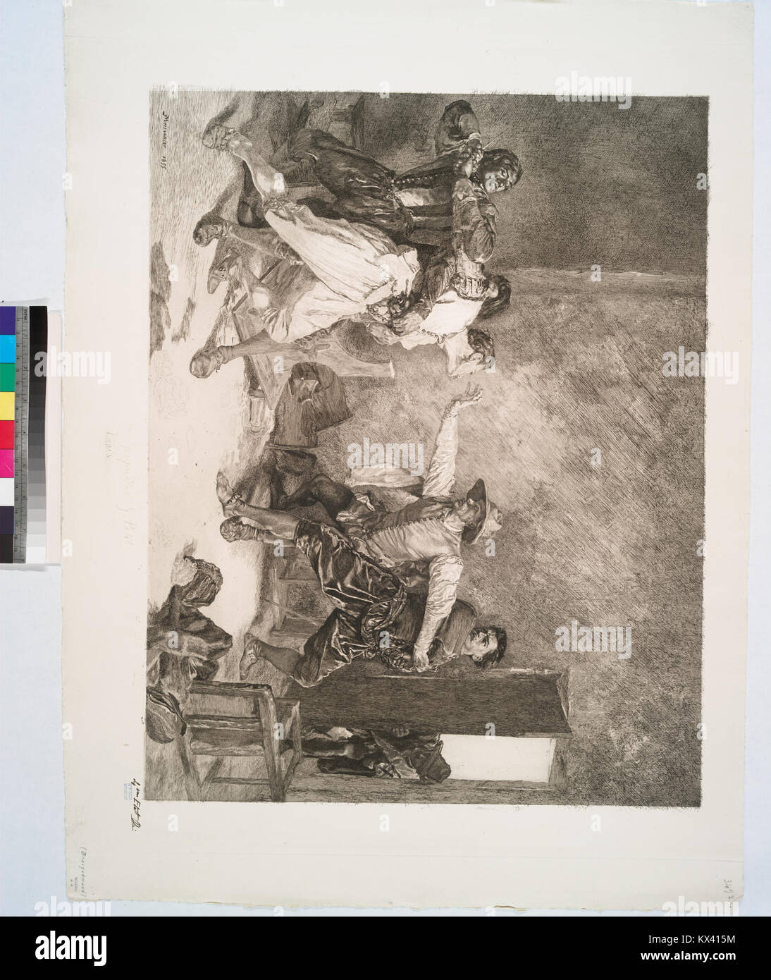 An illustration based on Meissonier's painting 'La Rixe,' capturing a ...