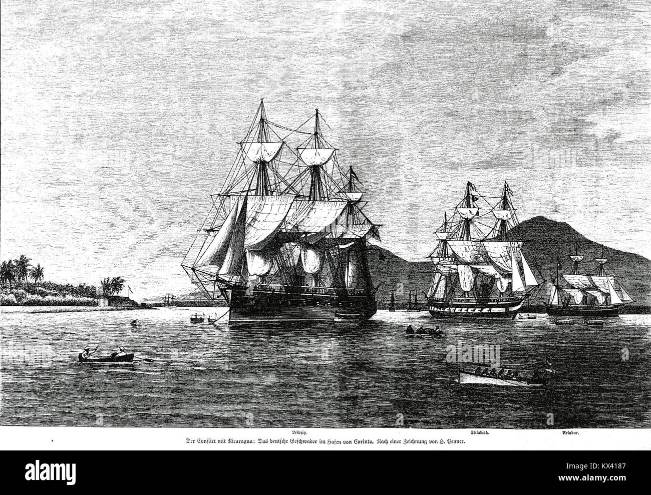 An illustration showing the Central American Squadron near Corinto in ...