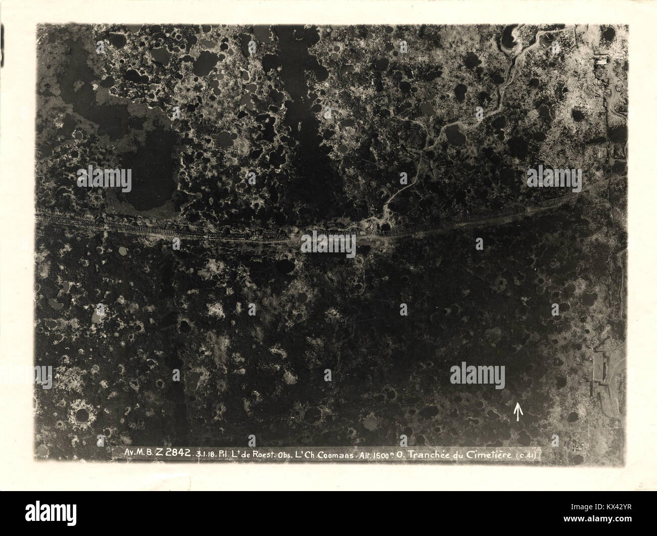 This aerial photo shows the trench of a cemetery, captured by the ...