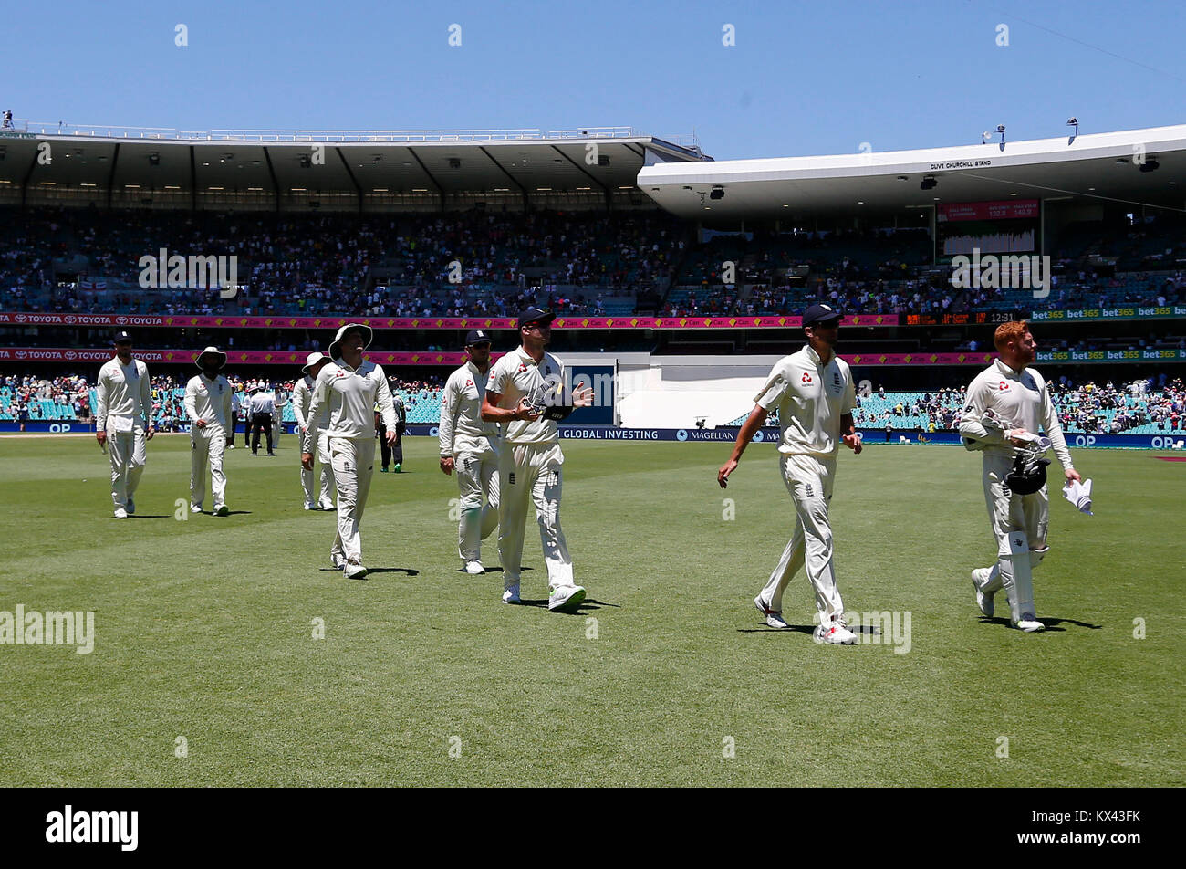 England players walk off at lunch during day four of the Ashes Test ...