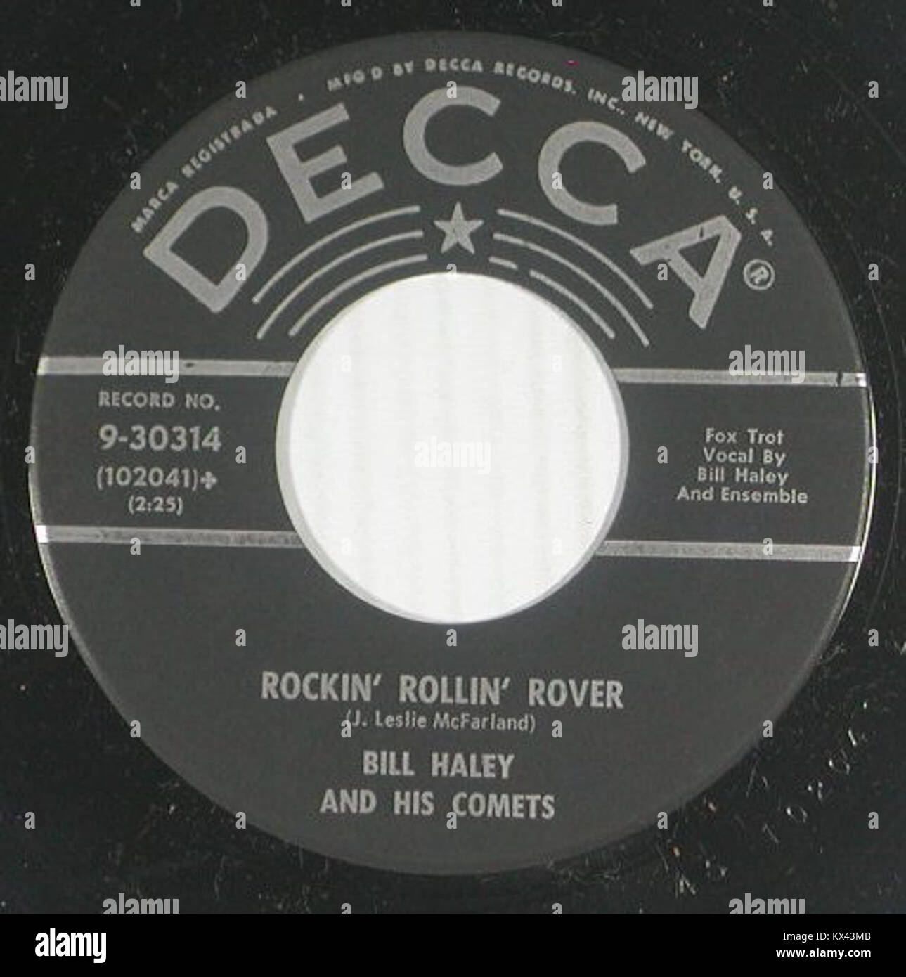 A vintage record album, Decca 9-30314, featuring 'Rockin' Rollin' Rover ...
