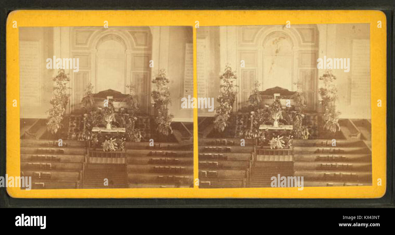 This image shows the decorated altar of a Unitarian Church on Easter ...