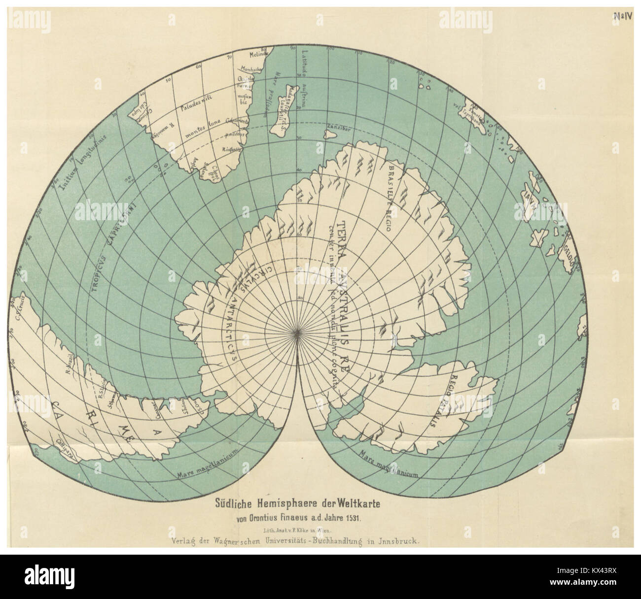 A 1881 depiction of the southern hemisphere from Orontius Finaeus’s ...