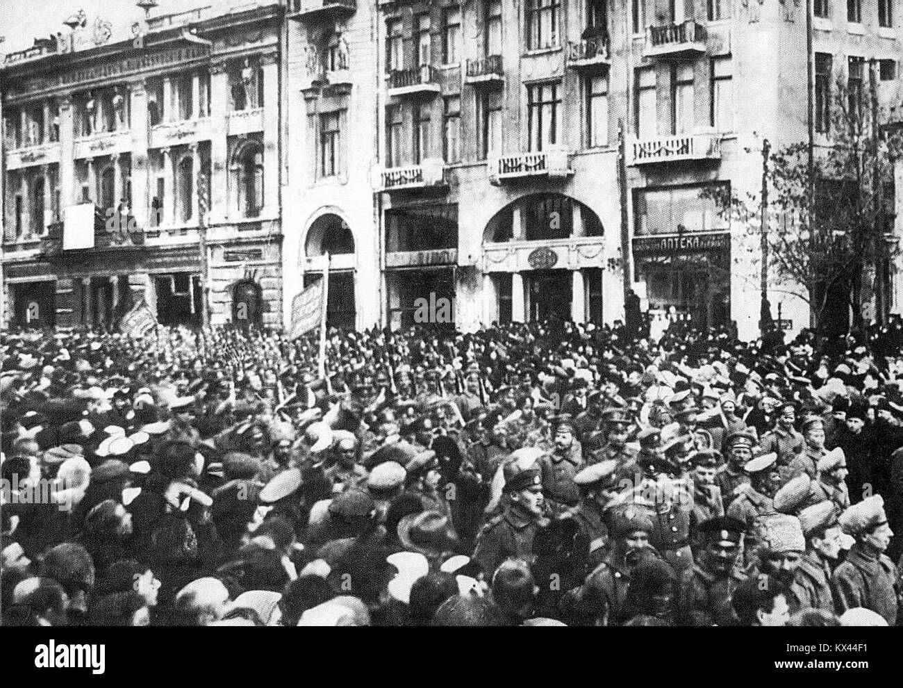 The image depicts a historical scene from the February Revolution in ...