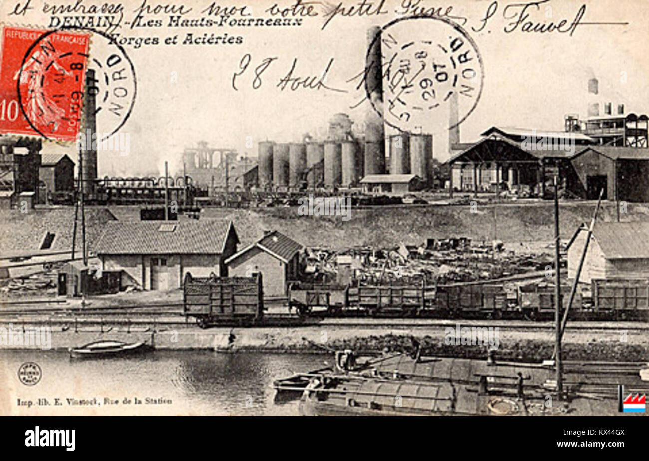 This image shows the blast furnaces and steel mills of Denain-Anzin ...