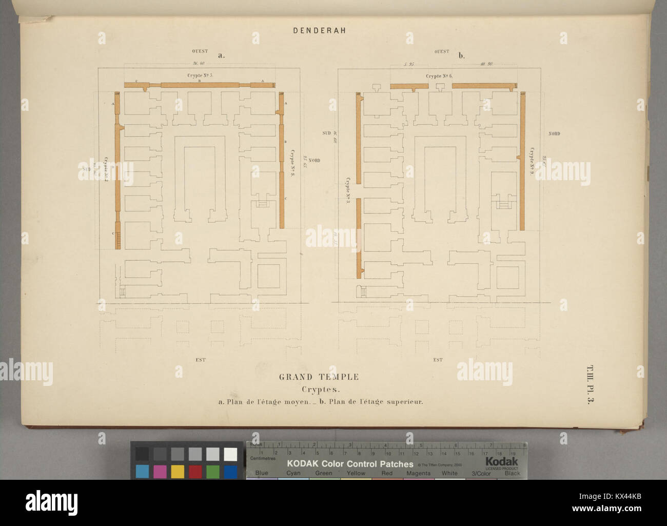 The Dendera Temple, located in Egypt, is depicted with detailed plans ...