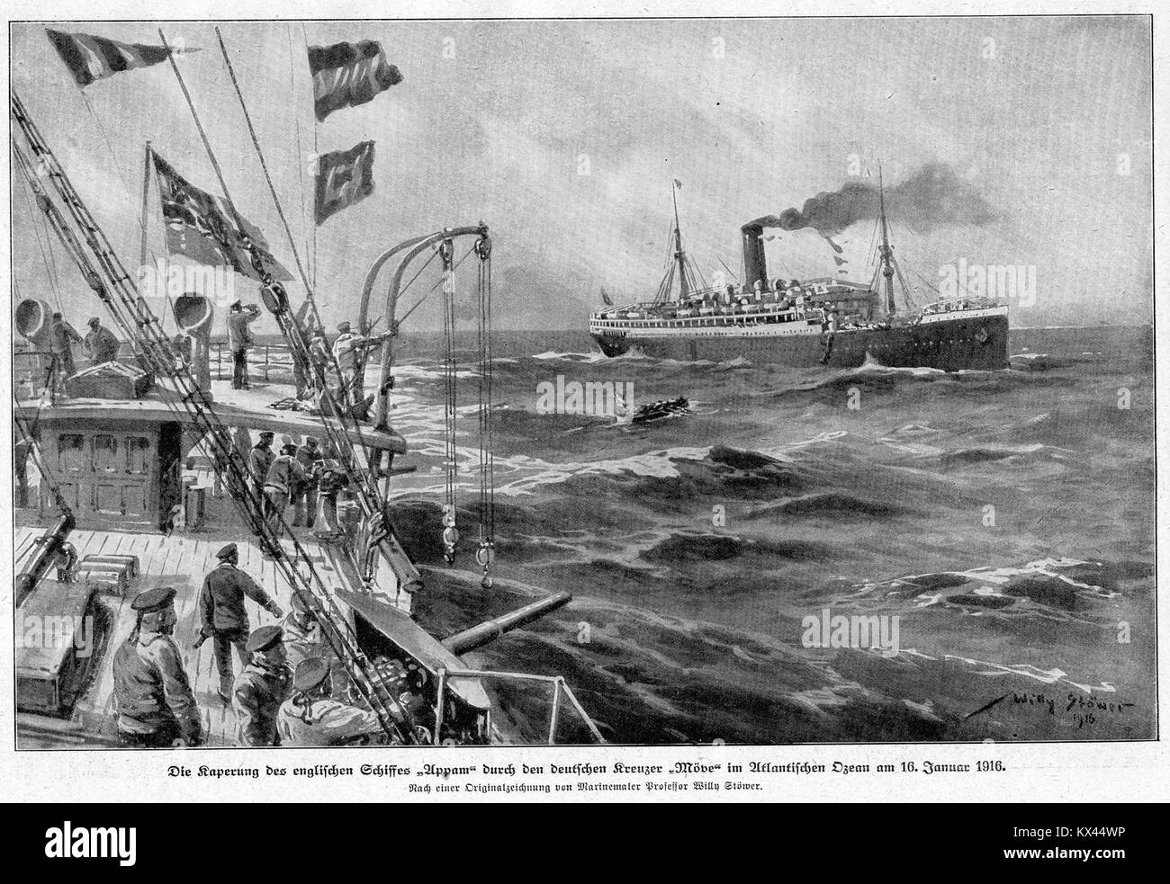 Der Dampfer APPAM wird am 16. Januar 1916 durch SMS MÖVE gekapert Stock ...