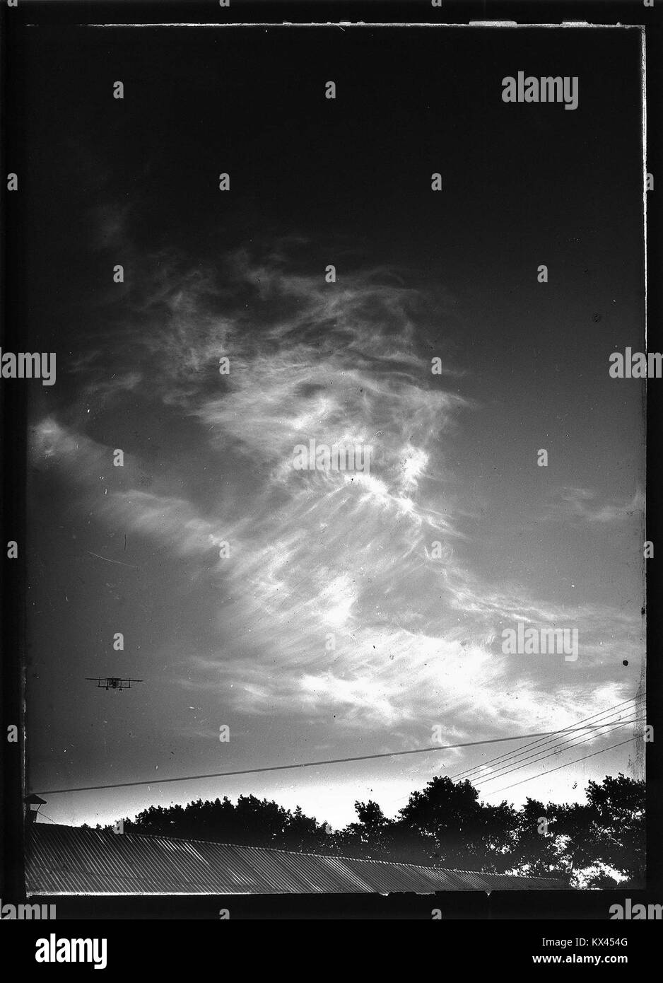 Photograph of a Farman F.40 aircraft at sunset from the Berthelé ...