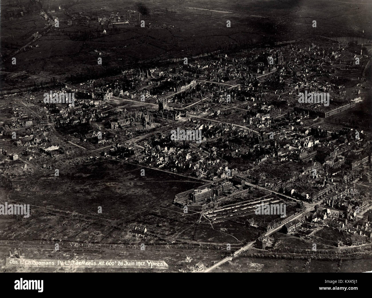 This aerial view shows the ruins of Ypres, Belgium, captured after ...