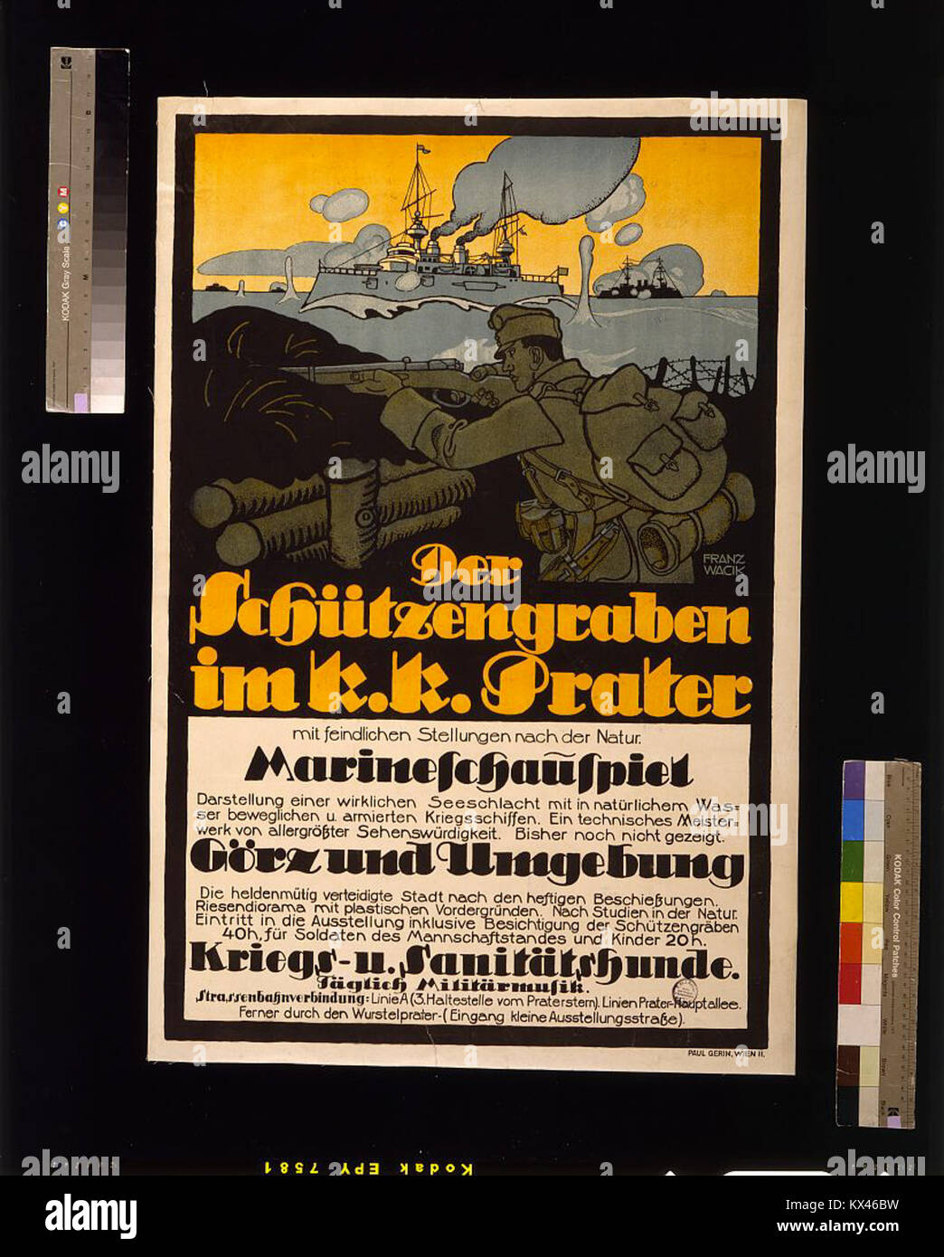 This 1916 lithograph by Franz Wacik depicts a World War I trench scene ...