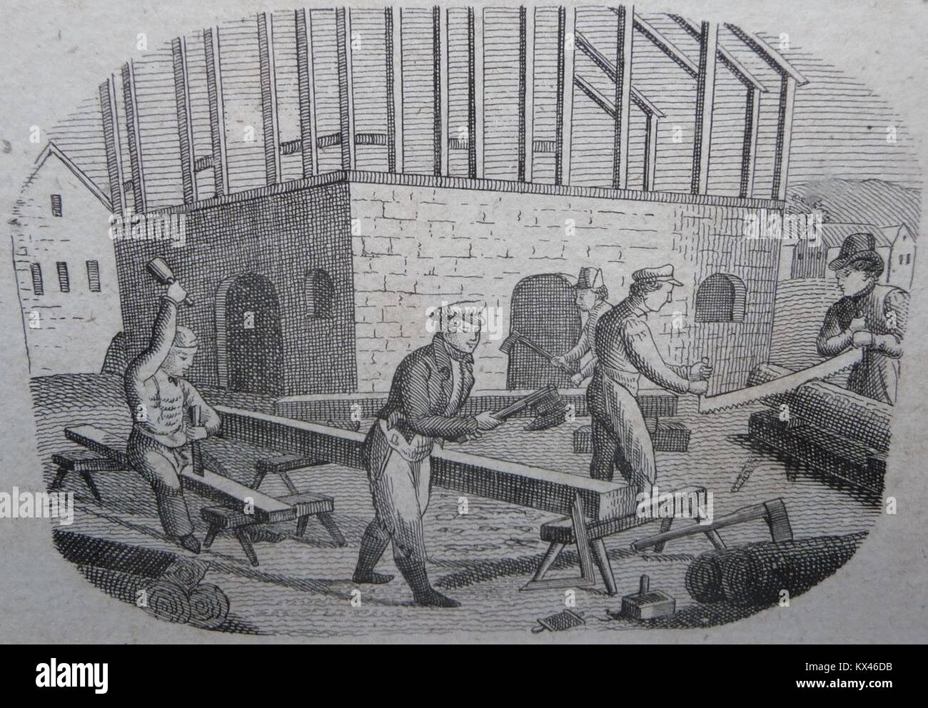 Lithograph titled 'Der Zimmermann' by Michael Volz, created in 1832 in ...