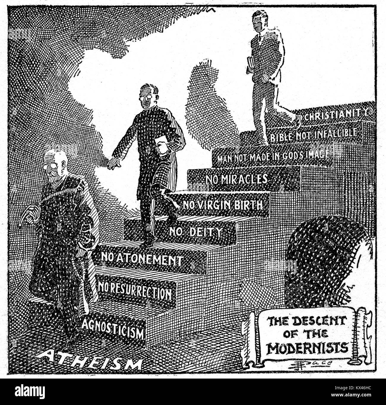 Descent of the Modernists, E. J. Pace, Christian Cartoons, 1922 Stock ...