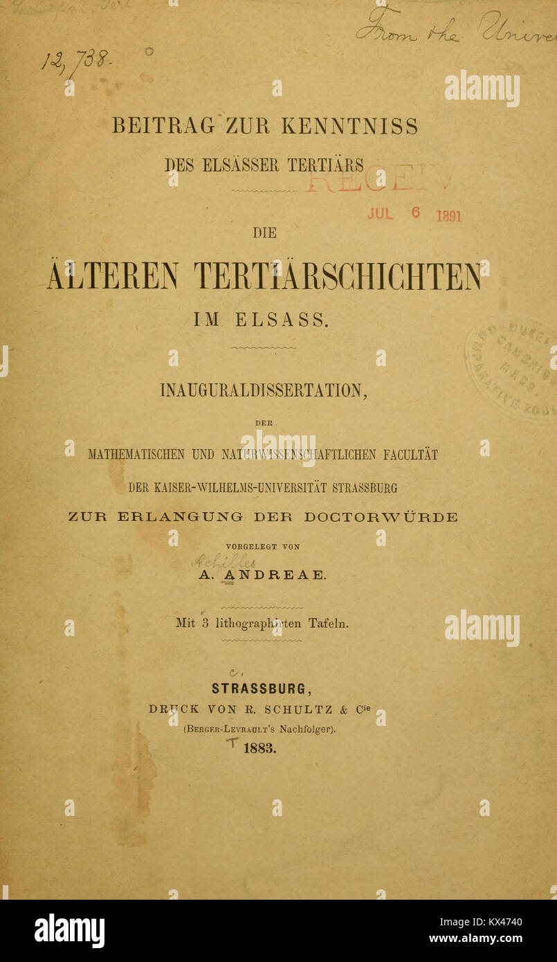 This German work examines the Tertiary geological period in the Alsace ...