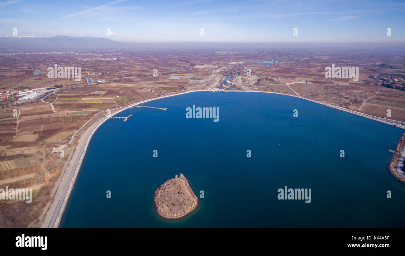 Aerial drone image of Aliakmonas river and Dam in North Greece Stock ...
