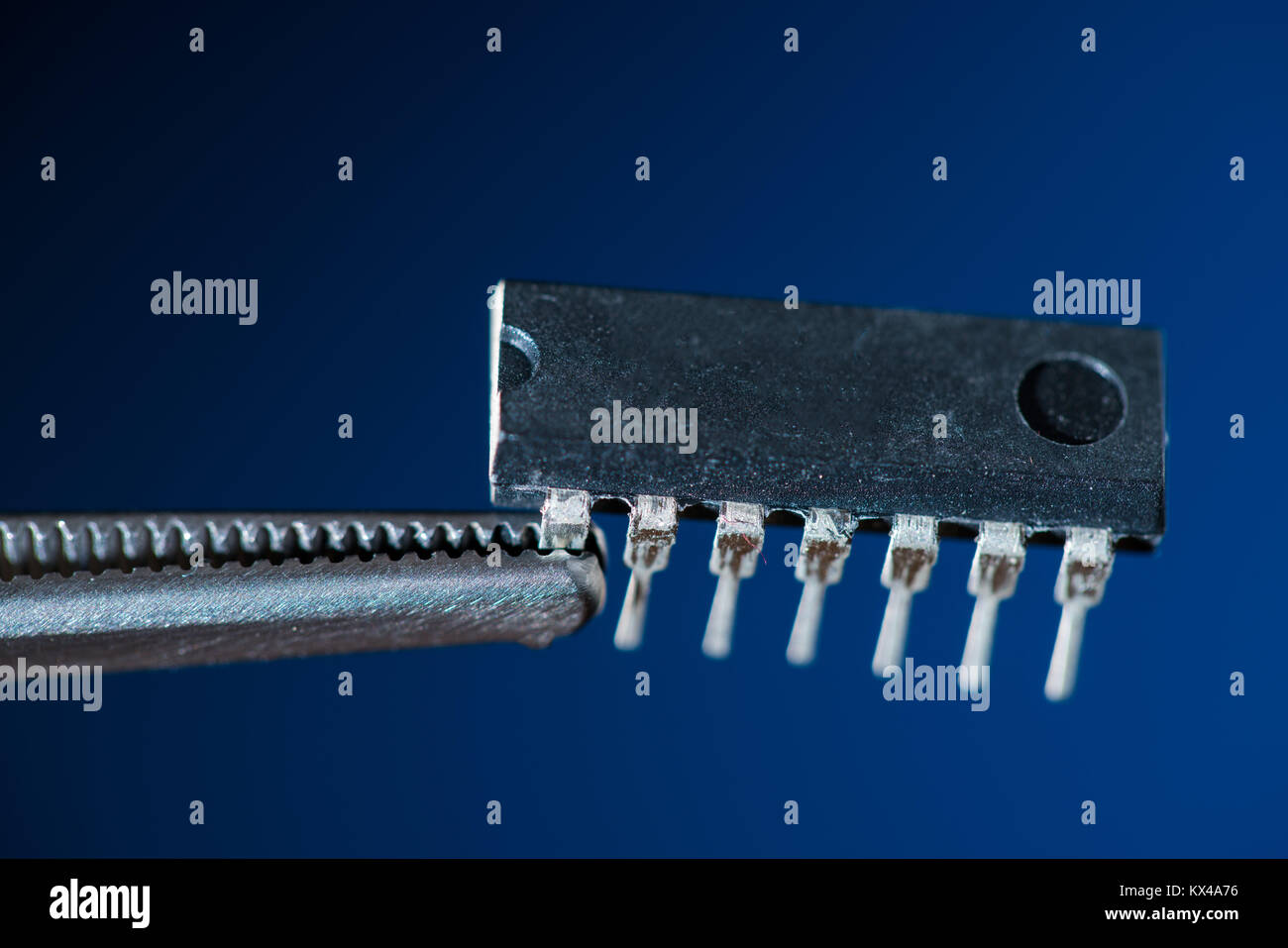 Electronic chip isolated on dark blue Stock Photo - Alamy
