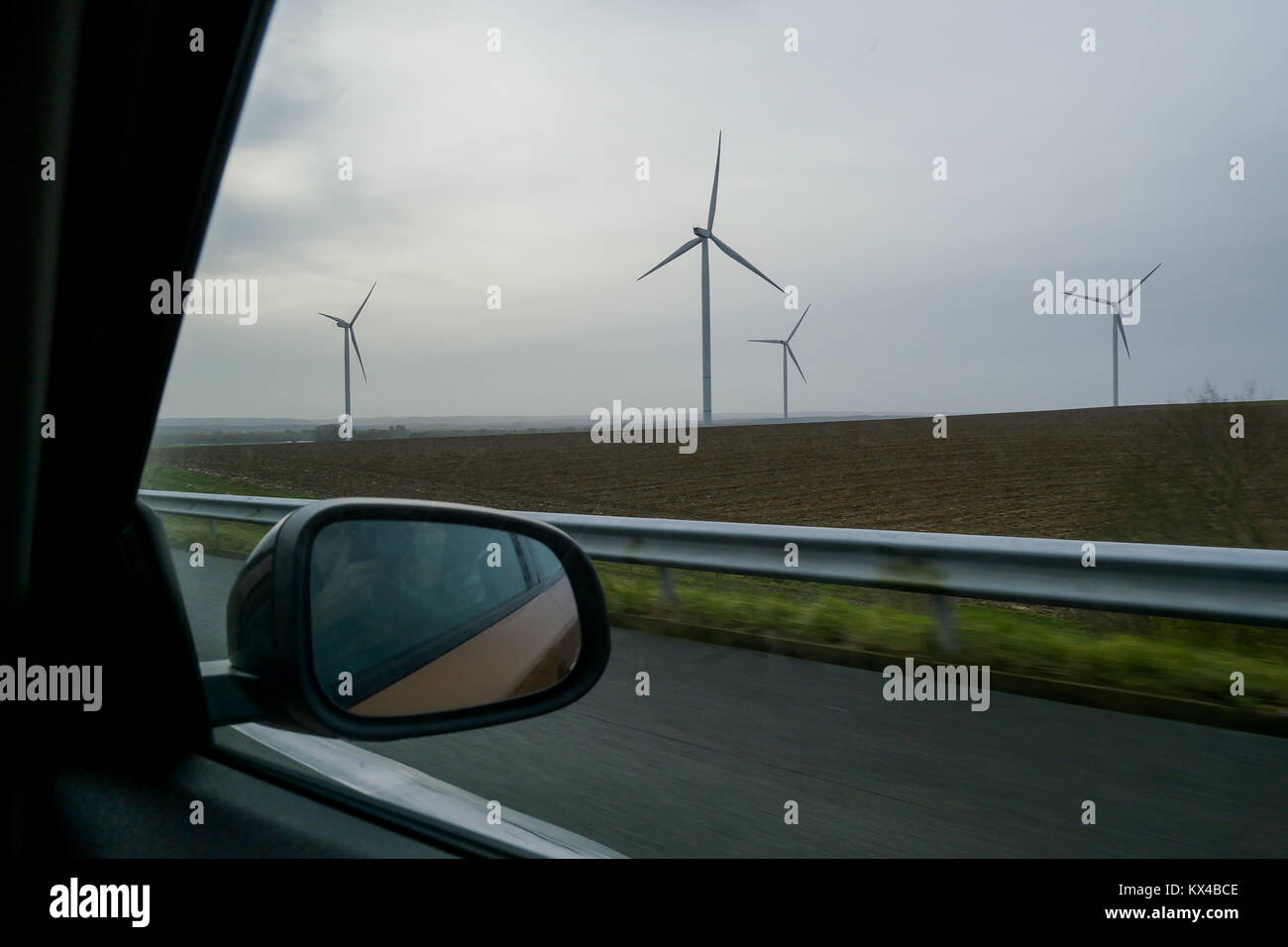 Wind turbines from a car hi-res stock photography and images - Alamy